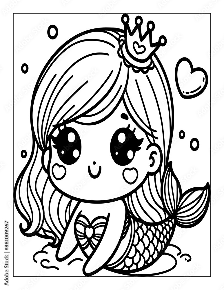 Mermaid Coloring Page isolated on transparent background Generative AI ...