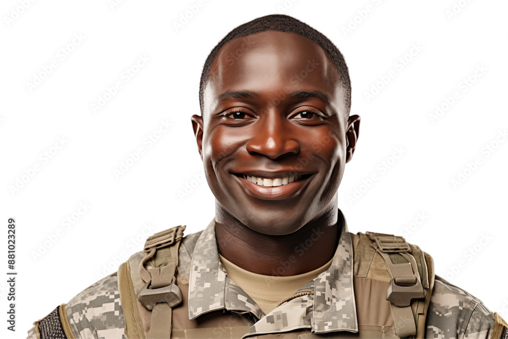 Smiling afro american soldier on transparent background. Smiling ...