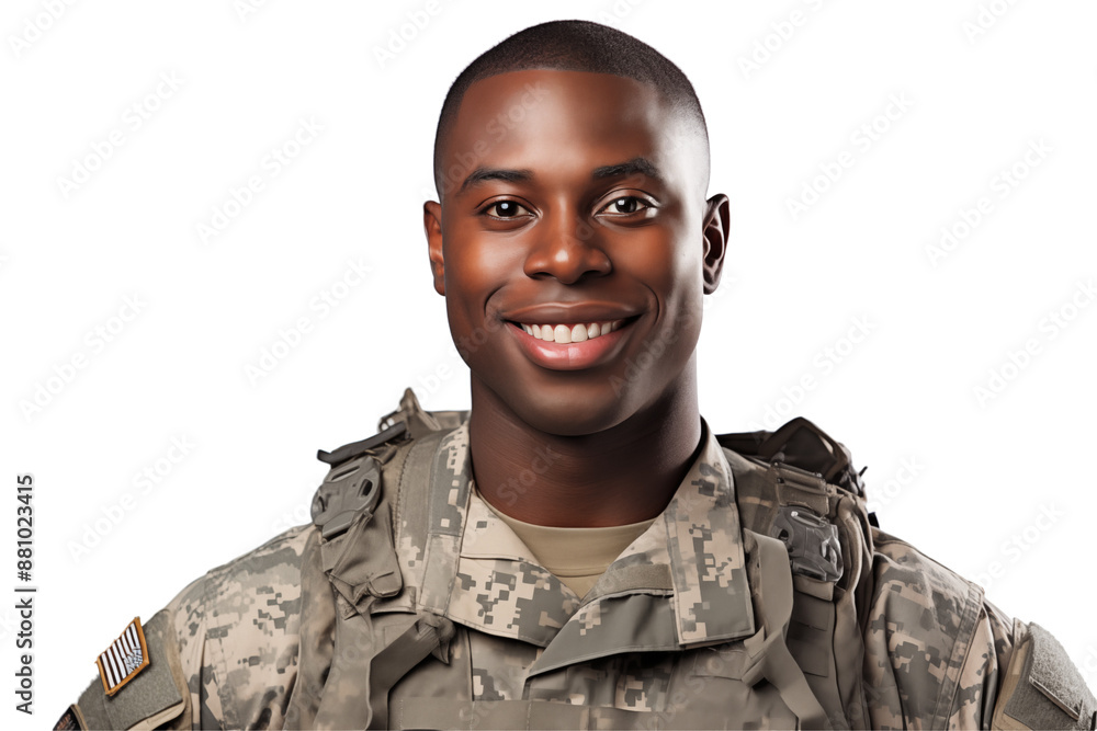 Smiling afro american soldier on transparent background. Smiling ...
