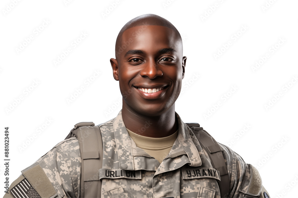 Smiling afro american soldier on transparent background. Smiling ...