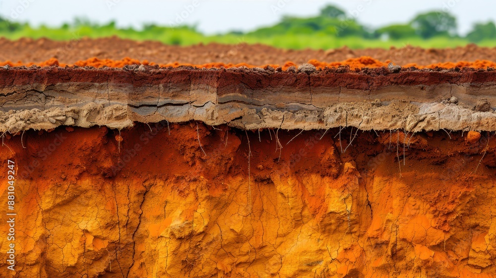 Detailed cross-section of soil layers revealing various strata and ...