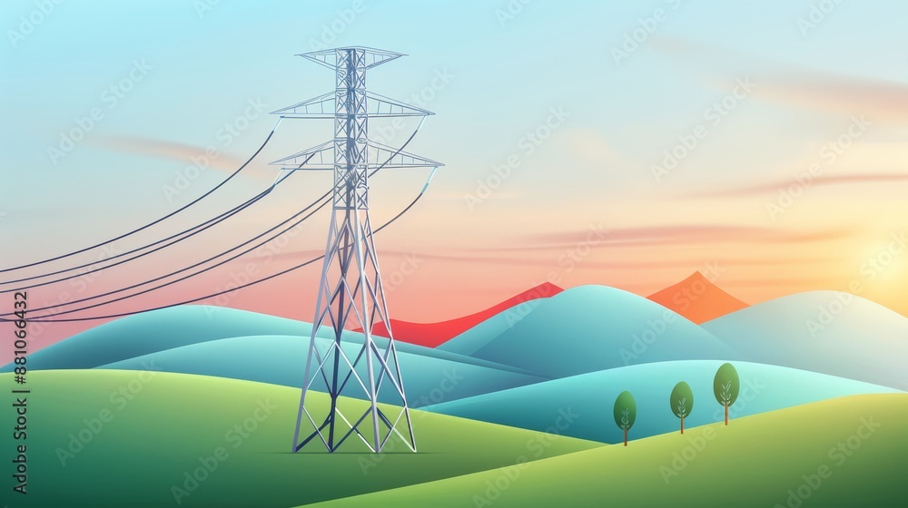 Power generation flat design front view, eco-friendly theme, animation ...