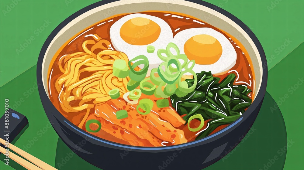 cute bowl of anime style ramen with Korean flavors, like gochujang and ...
