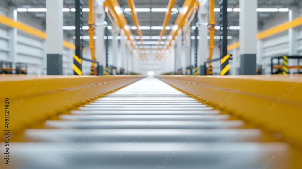 Manufacturing flat design top view factory assembly line 3D render ...