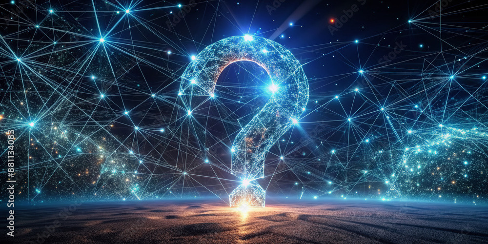Ilustración de Stock Glowing futuristic question mark with plexus lines ...