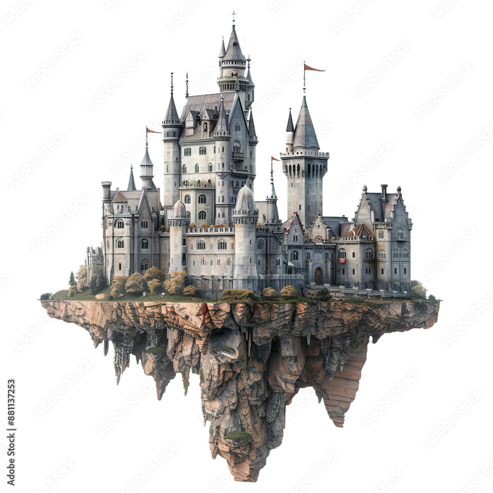 Majestic medieval fantasy castle floating island with transparent ...