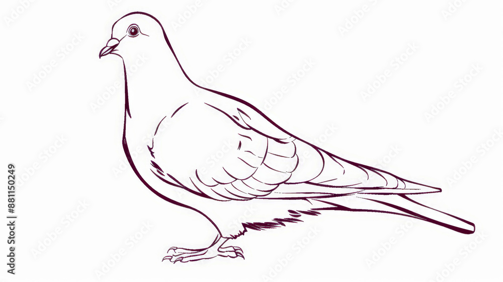 Outline drawing of a pigeon on a white background. Hand-drawn bird ...