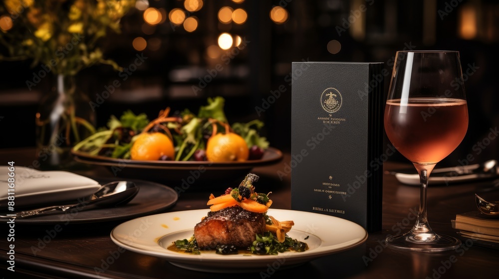 Elegant wedding menu invitation card mockup on fine dining table in ...