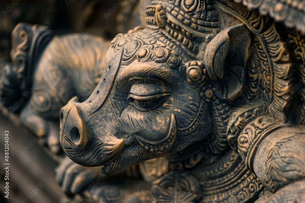 A detailed image of a Varaha statue, depicting the boar avatar of ...