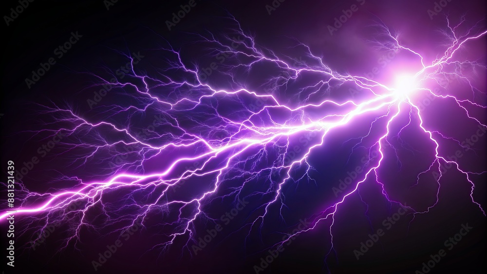 Vibrant purple lightning bolt streaks across transparent background ...