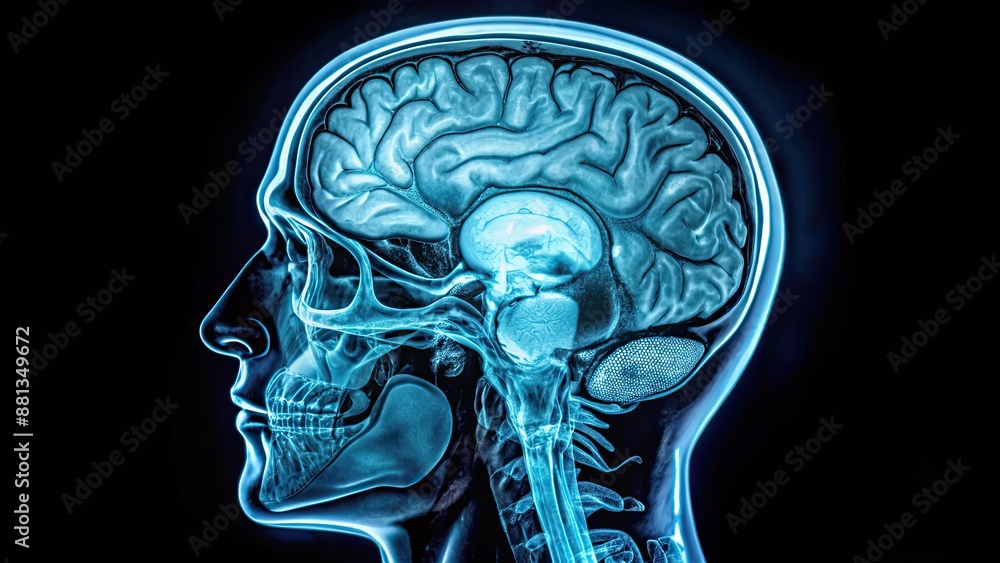 of a detailed Sagittal MRI Brain Scan, neuroimaging, neuroscience, art ...