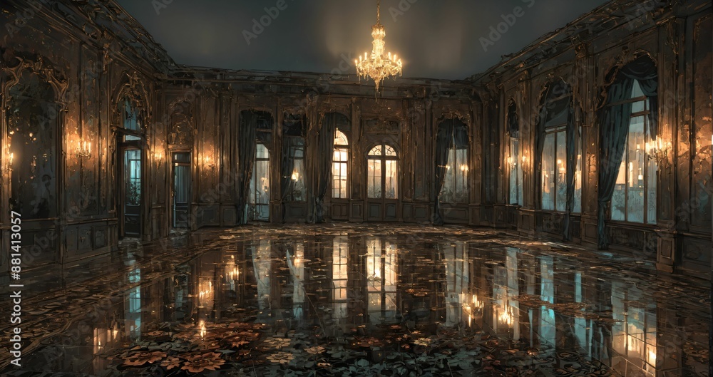 beautiful interior of mansion palace house entrance doorway with floral ...
