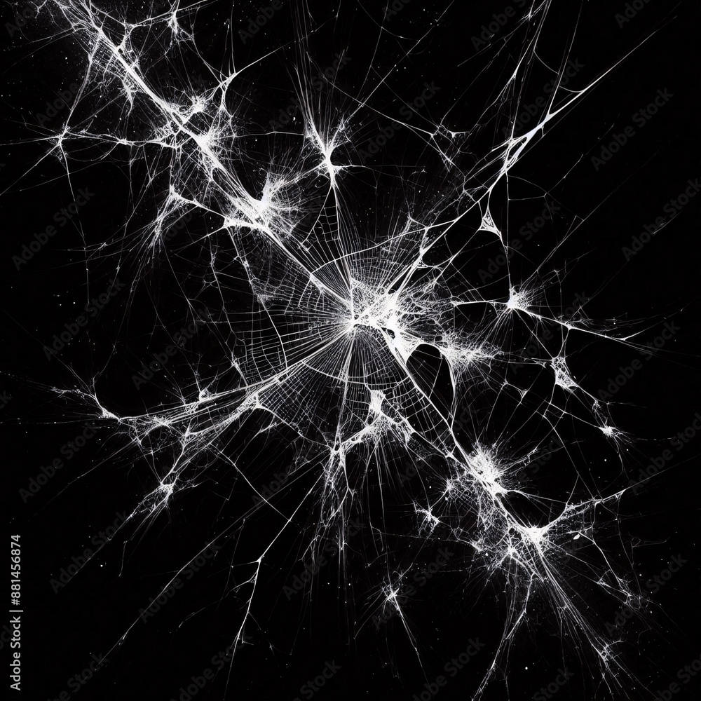 shattered broken glass window on a black background, for overlay and ...