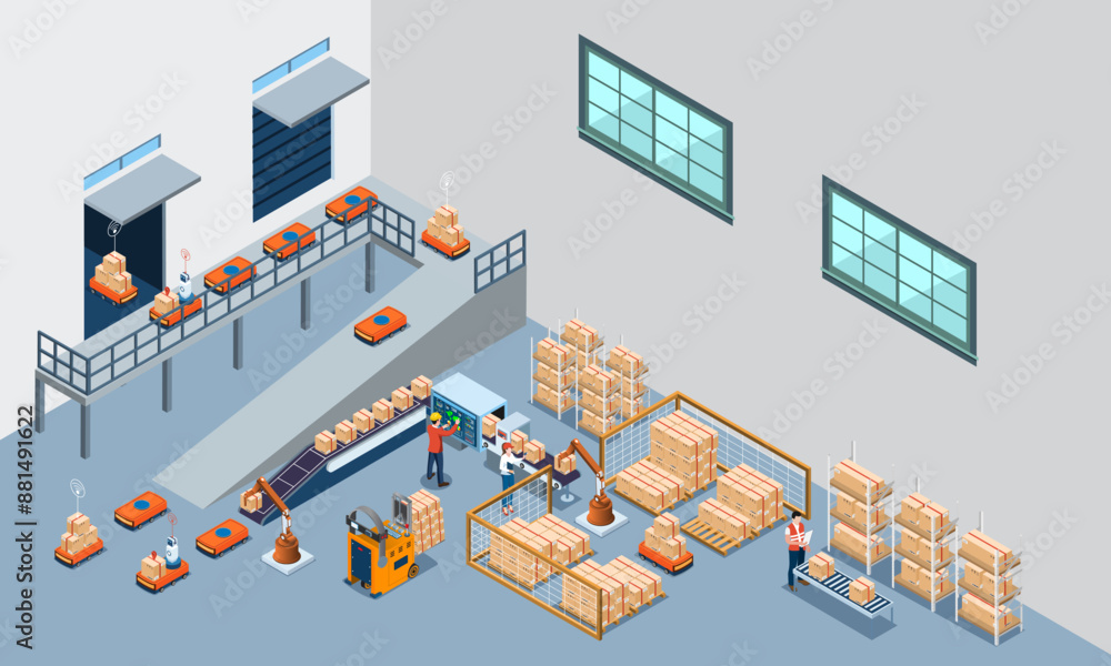 Smart Warehouse Technology and Automated Warehouse Robots Concept with ... Smart Warehouse Technology and Automated Warehouse Robots Concept with ...