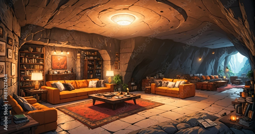 underground living room interior inside natural cave cavern tunnel ...