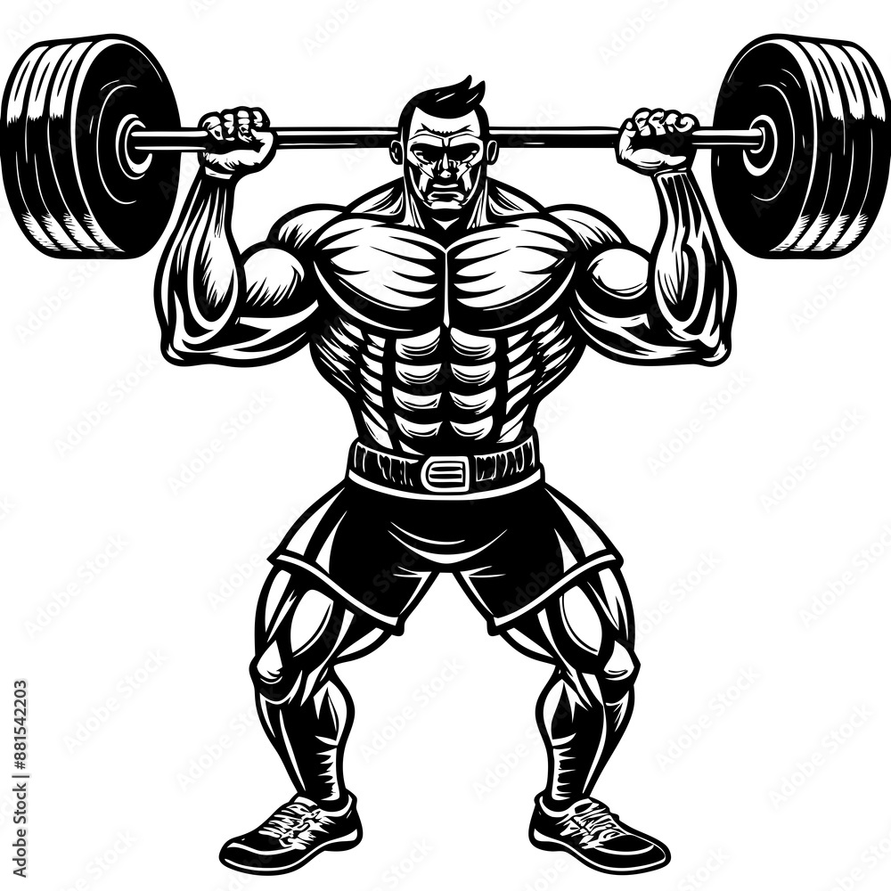 Weightlifter Vector Illustration | Cartoon, Clipart, Line Art Design ...