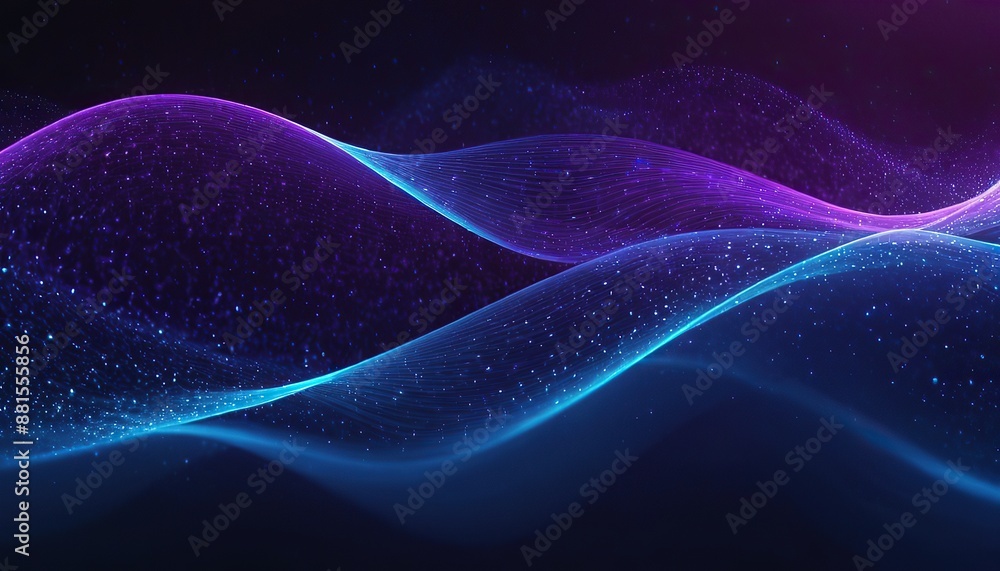 Digital purple blue particles wave and light abstract background with ...