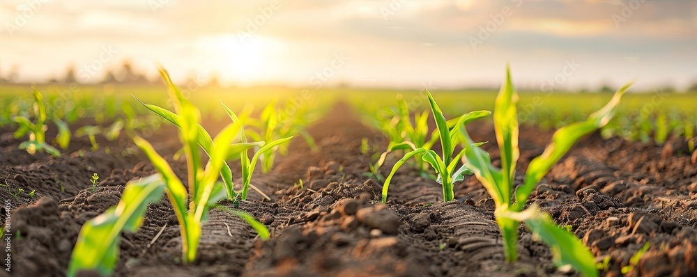 Stunning photo of a field with mainstay crops thriving in wellprepared ...
