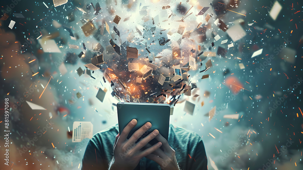 powerful visual metaphor of social media addiction, with a young people ...