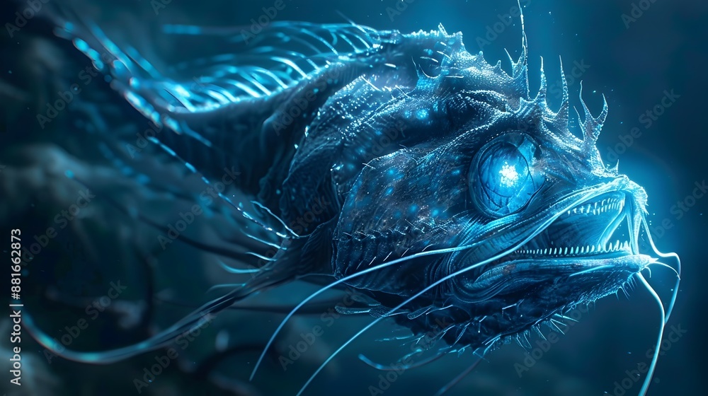 Bioluminescent Deep Sea Angler Fish and Ethereal Glowing Creatures in ...