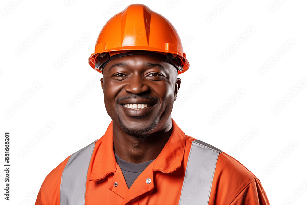 African public works worker smiling on transparent background. Subjects ...