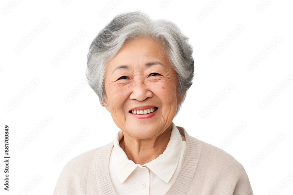 Asian elderly woman smiling on transparent background. Subjects related ...