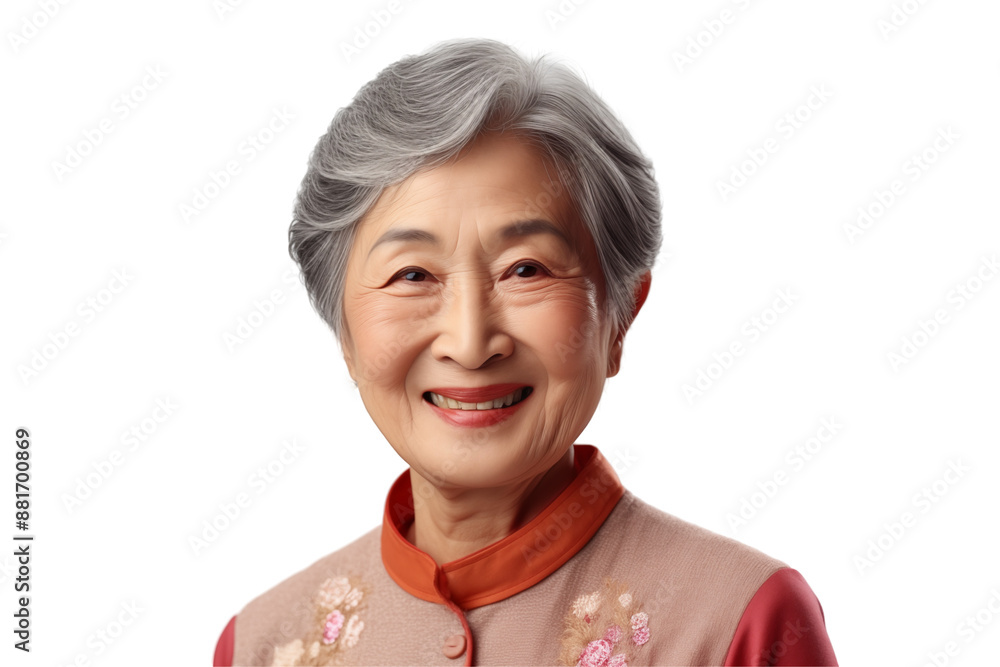 Asian elderly woman smiling on transparent background. Subjects related ...