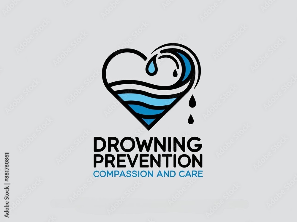Black and white heart and water logo, highlighting drowning prevention ...