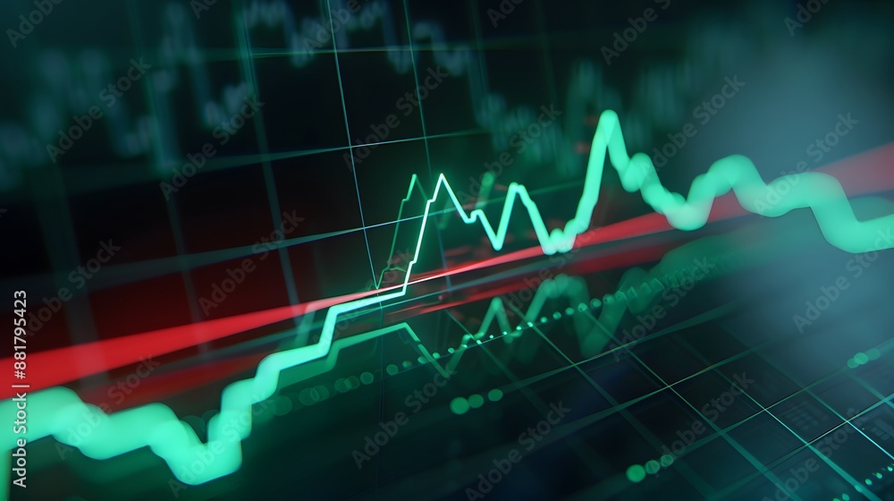 Dynamic financial stock market graph showcasing fluctuations, trend ...