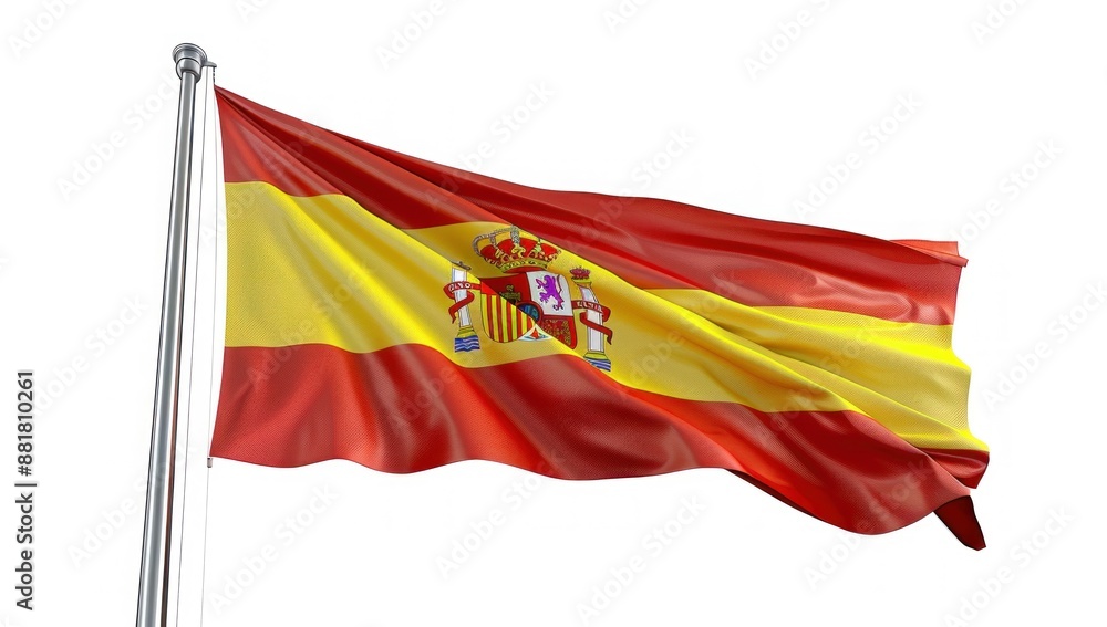 Realistic Illustration of the Spanish Flag Waving Proudly on a Flagpole ...