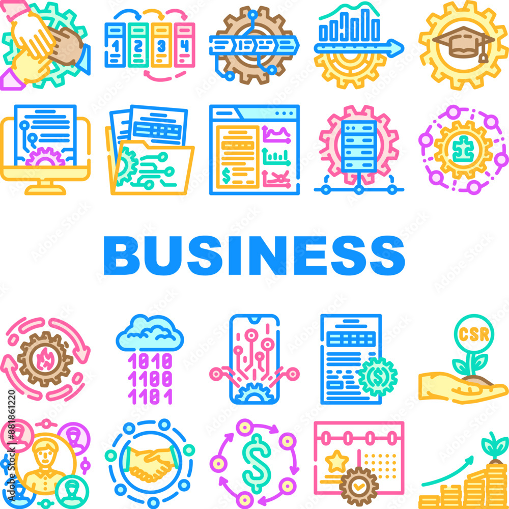 business process technology chart icons set vector. employee engagement ...