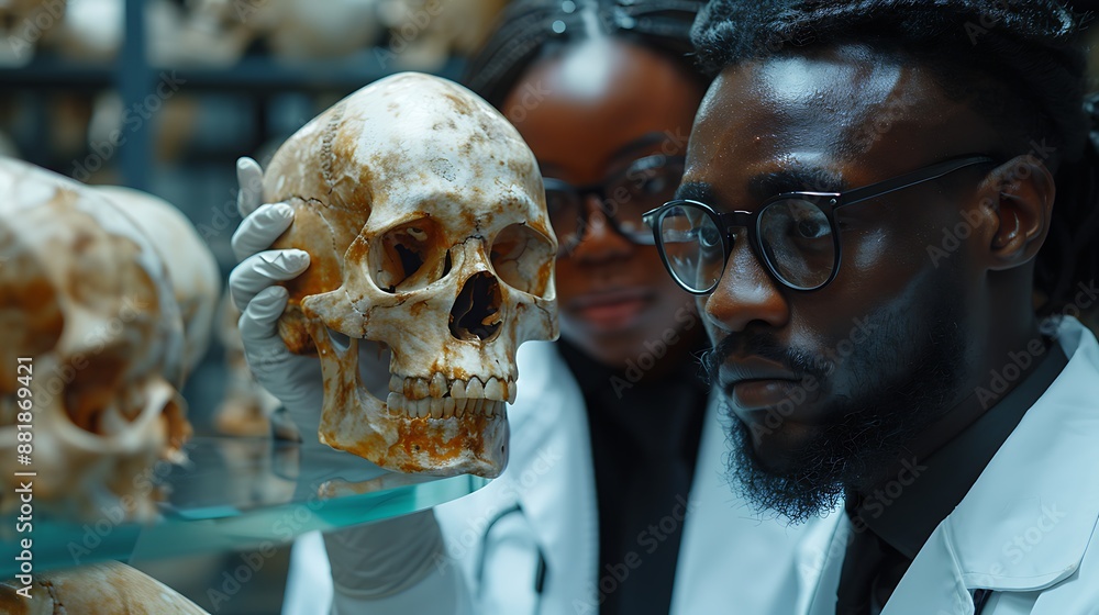 African American medical professionals exploring anatomy of the skull ...