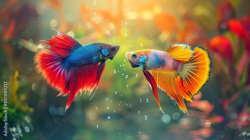photograph of Multi color Siamese fighting fish(Rosetail)(halfmoon nemo ...