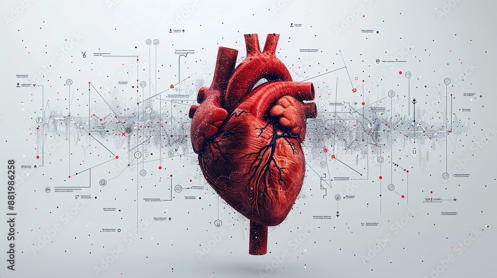 2d illustration sketch of a human heart with medical symbol and ...