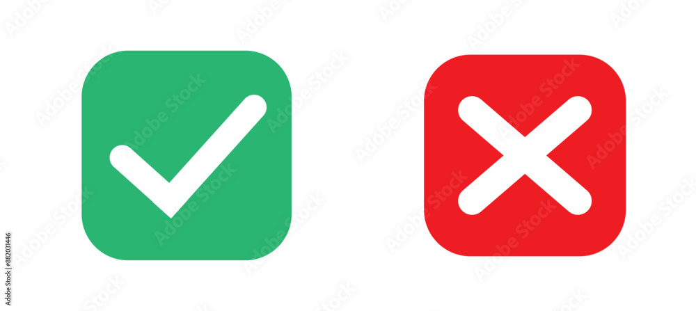 Set of red X and green check mark icons. Cross and tick symbols ...