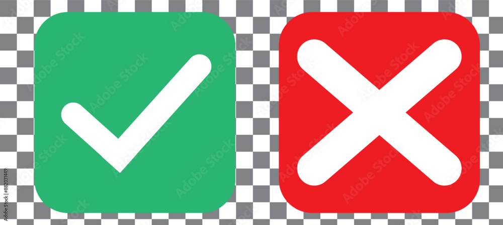 Set of red X and green check mark icons. Cross and tick symbols ...