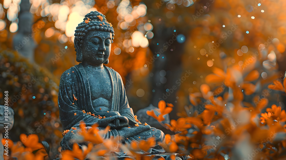 Buddha in Peace: Meditating Sculpture with Water and Lake, Ancient ...