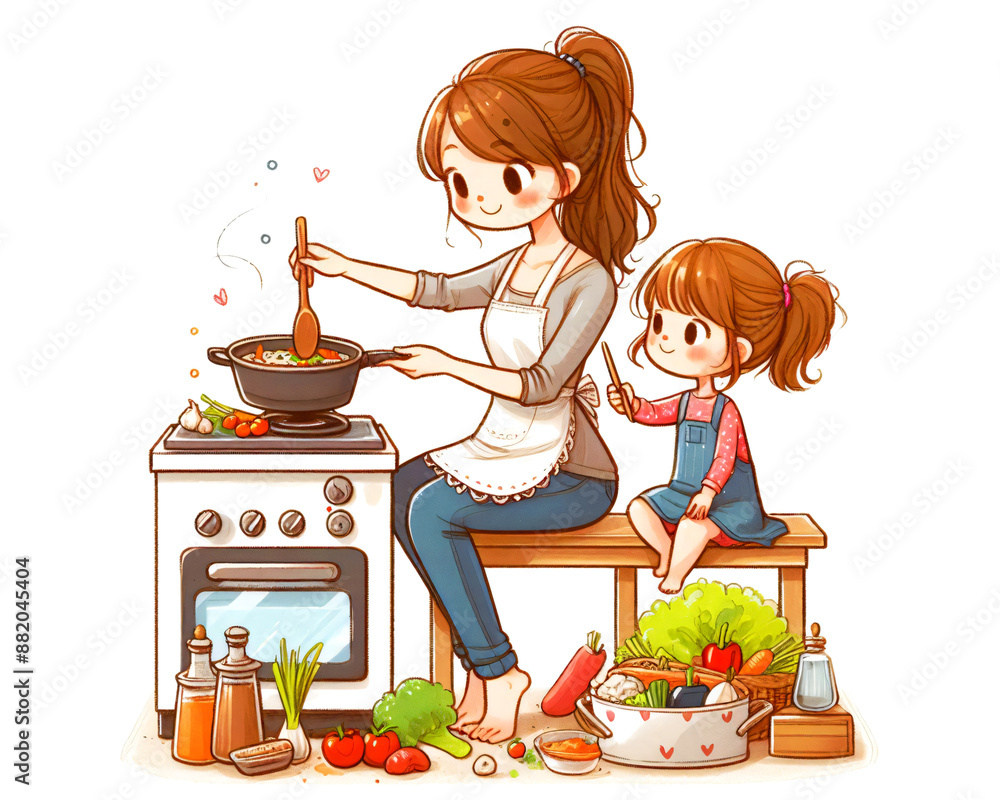 Mom daughter cooking making dinner kitchen together teaching learning ...