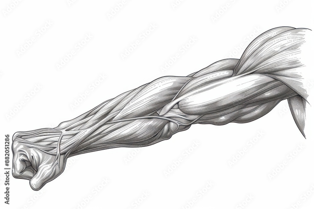 a human bicep muscle clipart, anatomical study, realistic line art ...