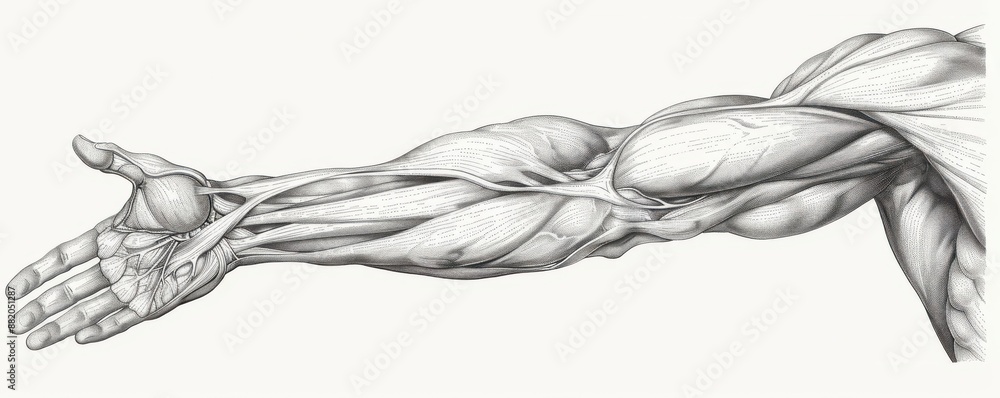 a human arm muscles clipart, anatomical study, realistic line art ...