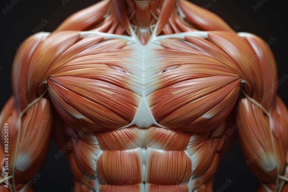 Artistic rendering of human torso muscles, pectorals and abdominals ...