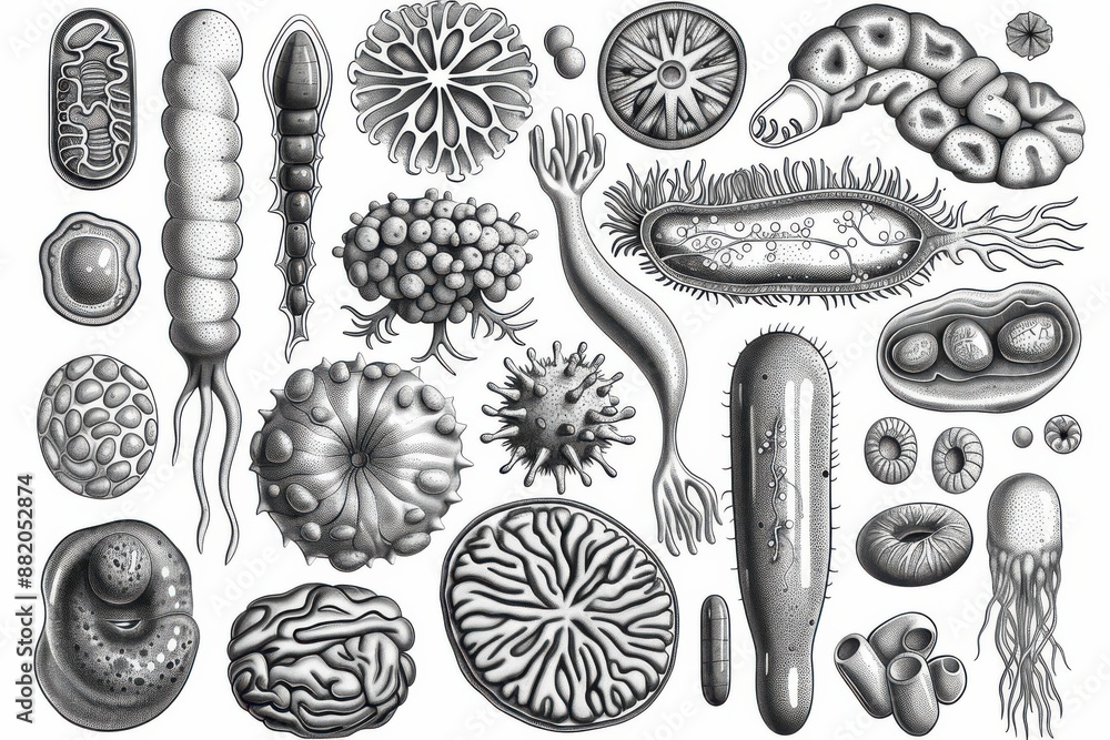 human cell organelles clipart, anatomy element, intricate line art ...