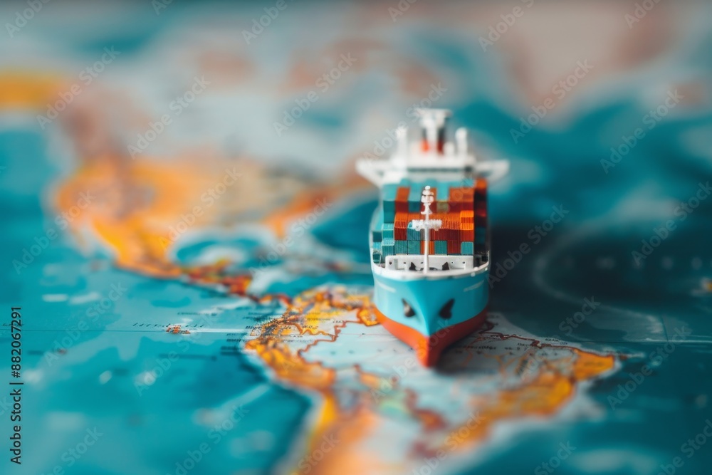 Container Ship Model on World Map Representing Transcontinental Trade ...