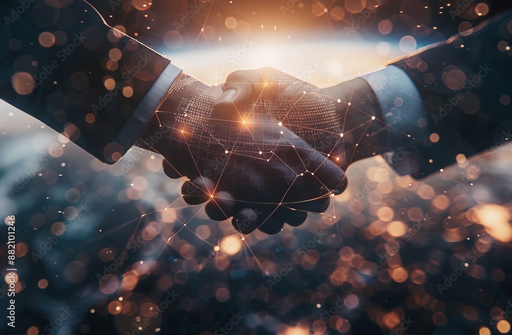 Conceptual design of a business handshake with effect world map with ...