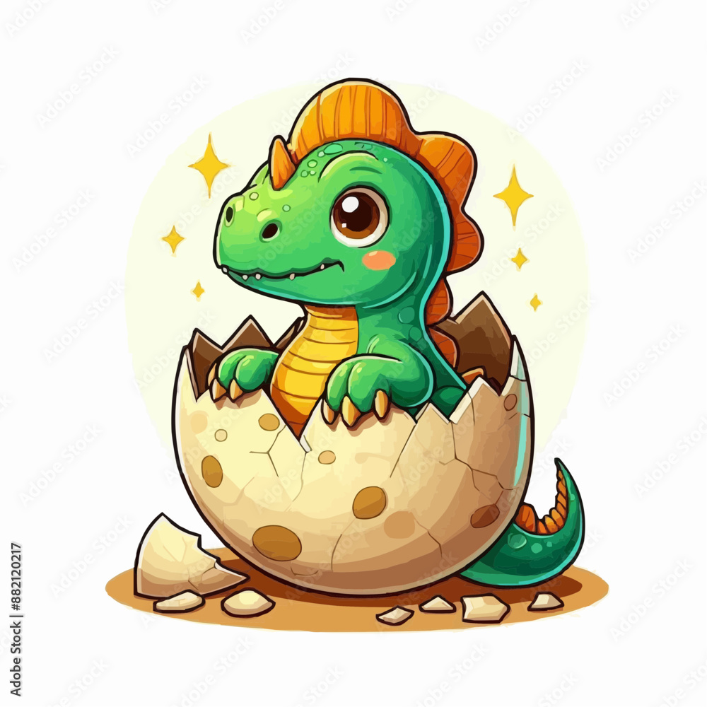 Cartoon baby spinosaurus hatching from egg ,colorful vector ...