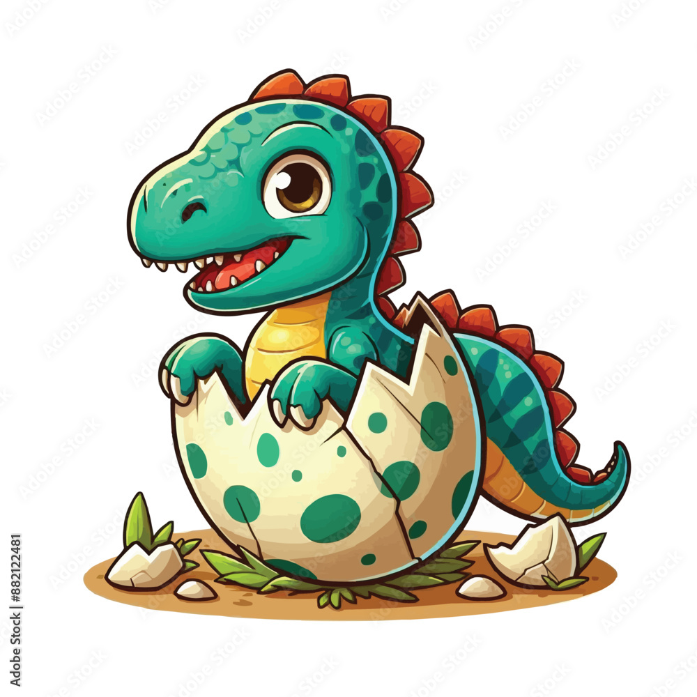 Cartoon baby spinosaurus hatching from egg ,colorful vector ...