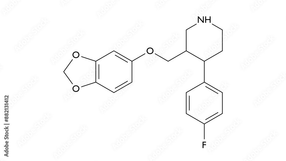 paroxetine molecule, structural chemical formula, ball-and-stick model ...