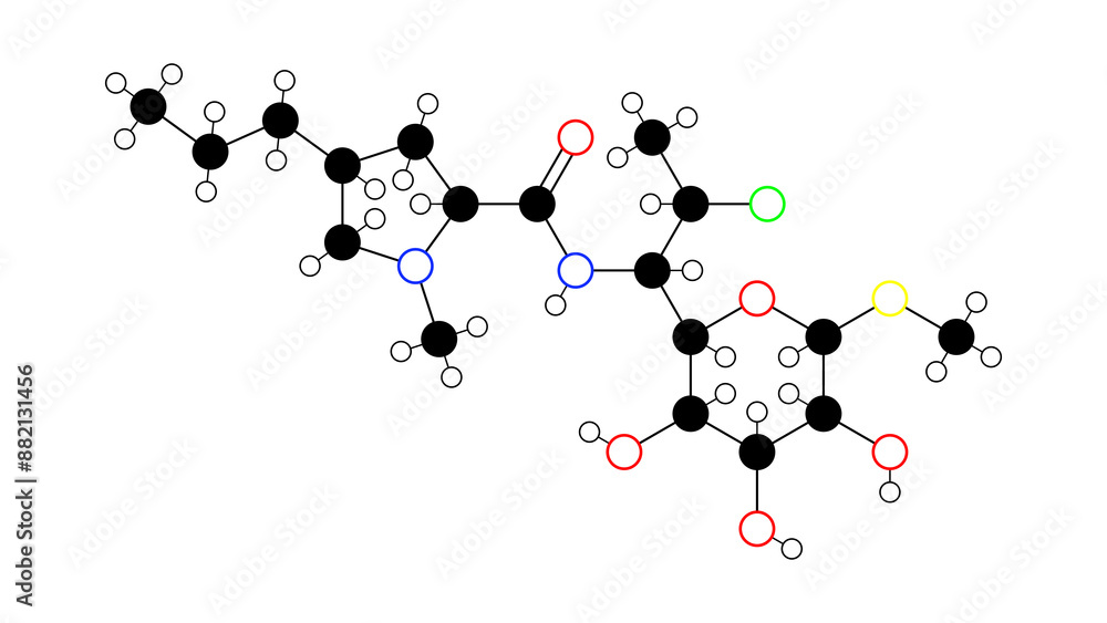 clindamycin molecule, structural chemical formula, ball-and-stick model ...