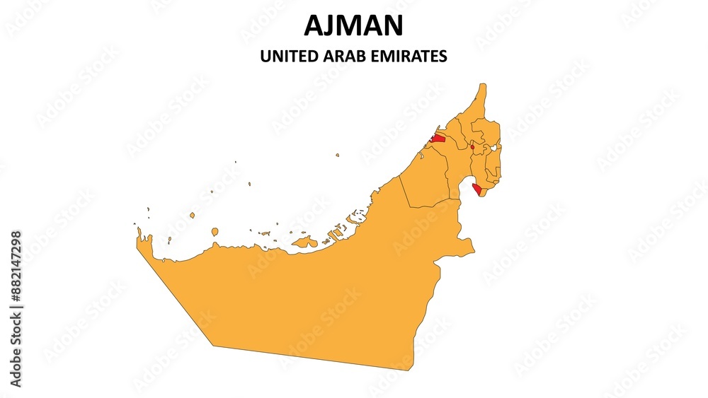 Ajman Map is highlighted on the United Arab Emirates map with detailed ...