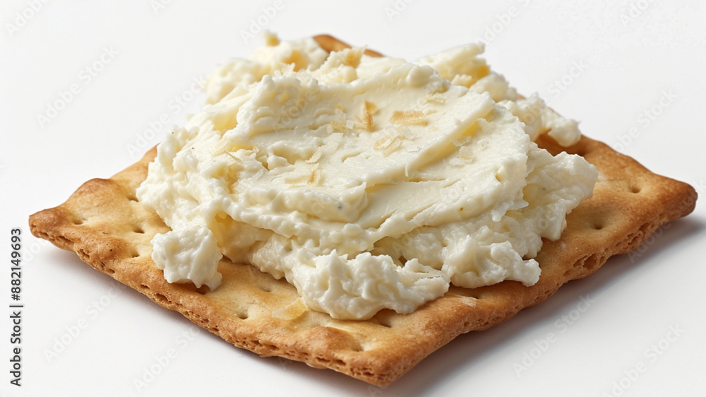 cream cheese spread on a cracker, white background, photography Stock ...